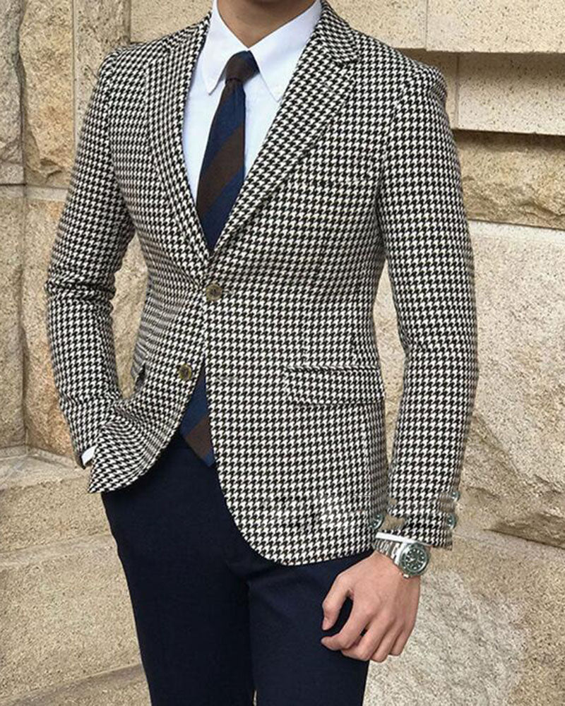 Houndstooth Suit Men For Groomsmen Wedding Men Outfits 2 Piecesjacket