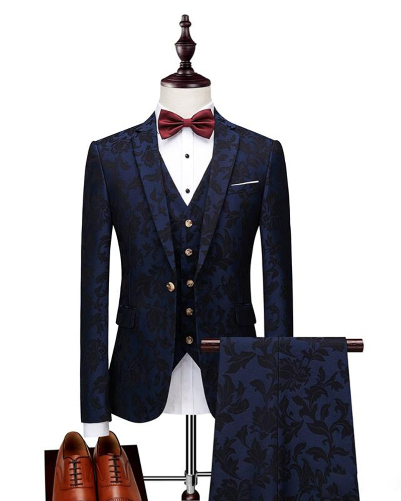 Classic Dark Royal Blue Navy Blue Flower Wedding Suits For Men Jacqua