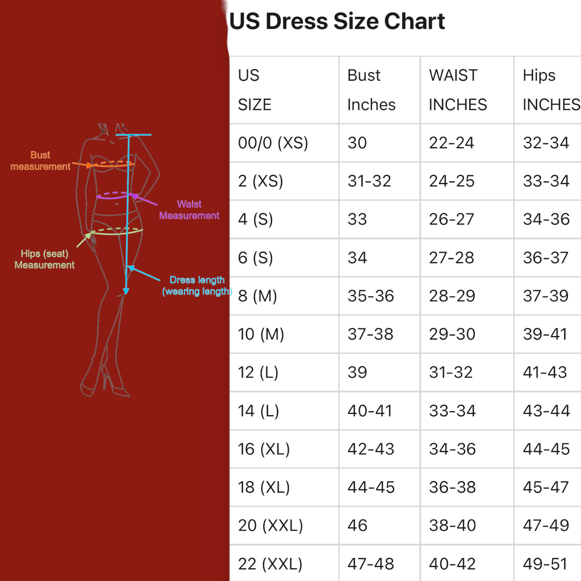 Us Dress Size Chart Wild Time Fashion