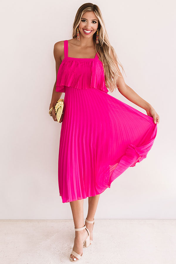 Ooh La Lolly Pleated Midi In Hot Pink • Impressions Online Boutique