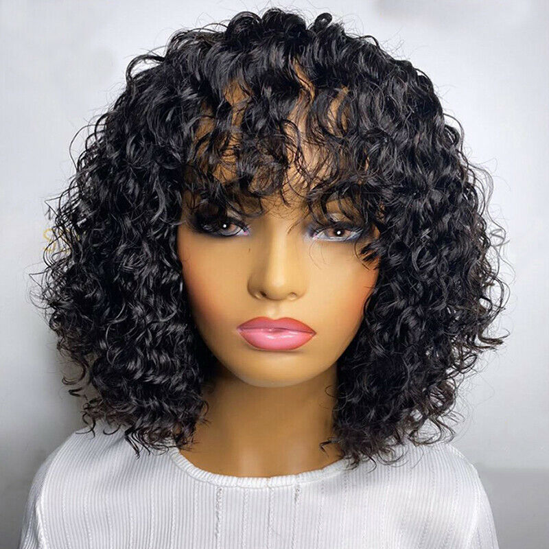 Brazilian Water Wave 100 Human Hair Wigs With Bangs None Lace Wig For