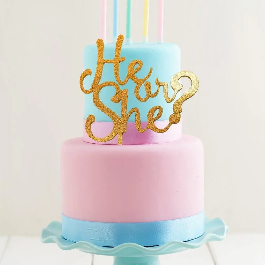 Gold Glitter He Or She Cake Topper Build A Birthday