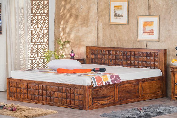 Solid Sheesham Wood Cot Bed With Box Storage For Bedroom Honey Brown