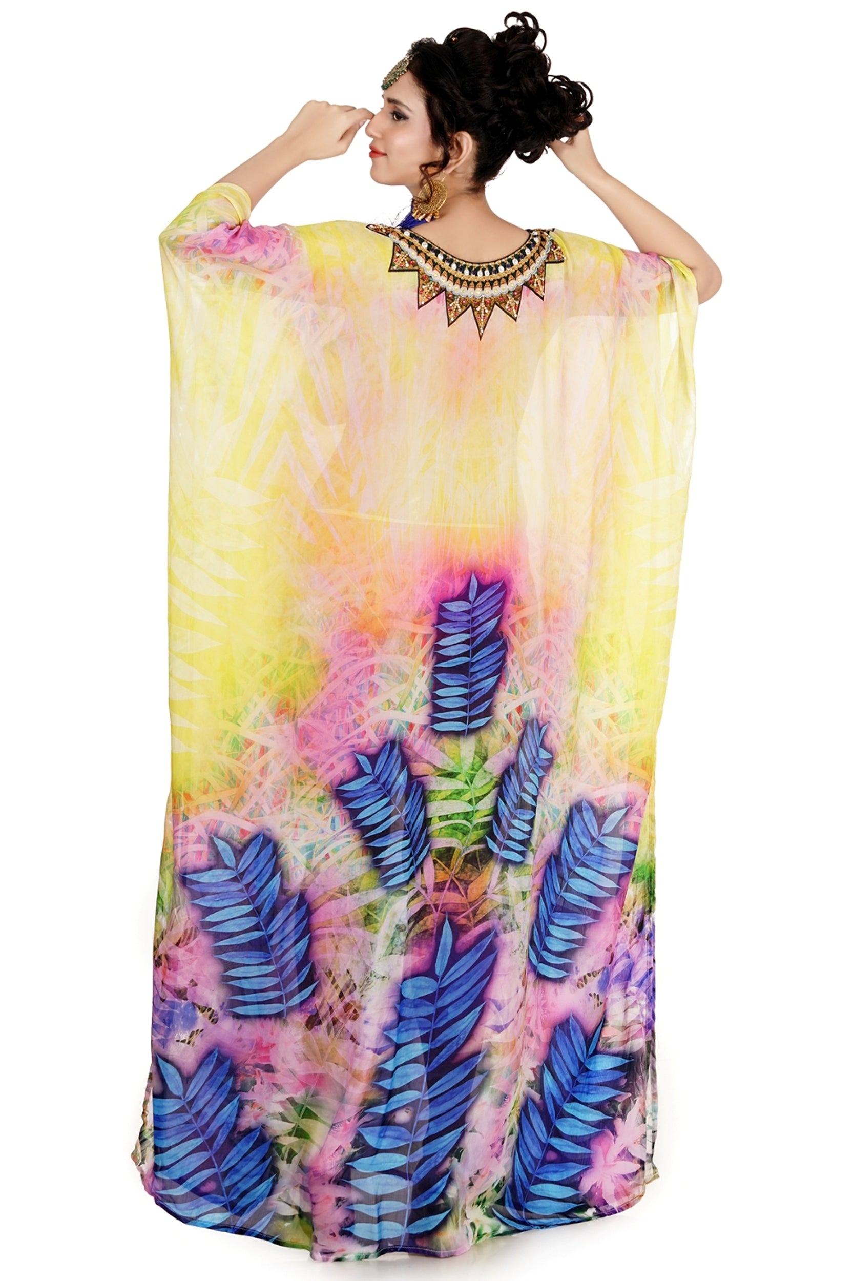 Heavily Embellished Maxi Beach Caftan Long Silk Kaftan Beach Wear