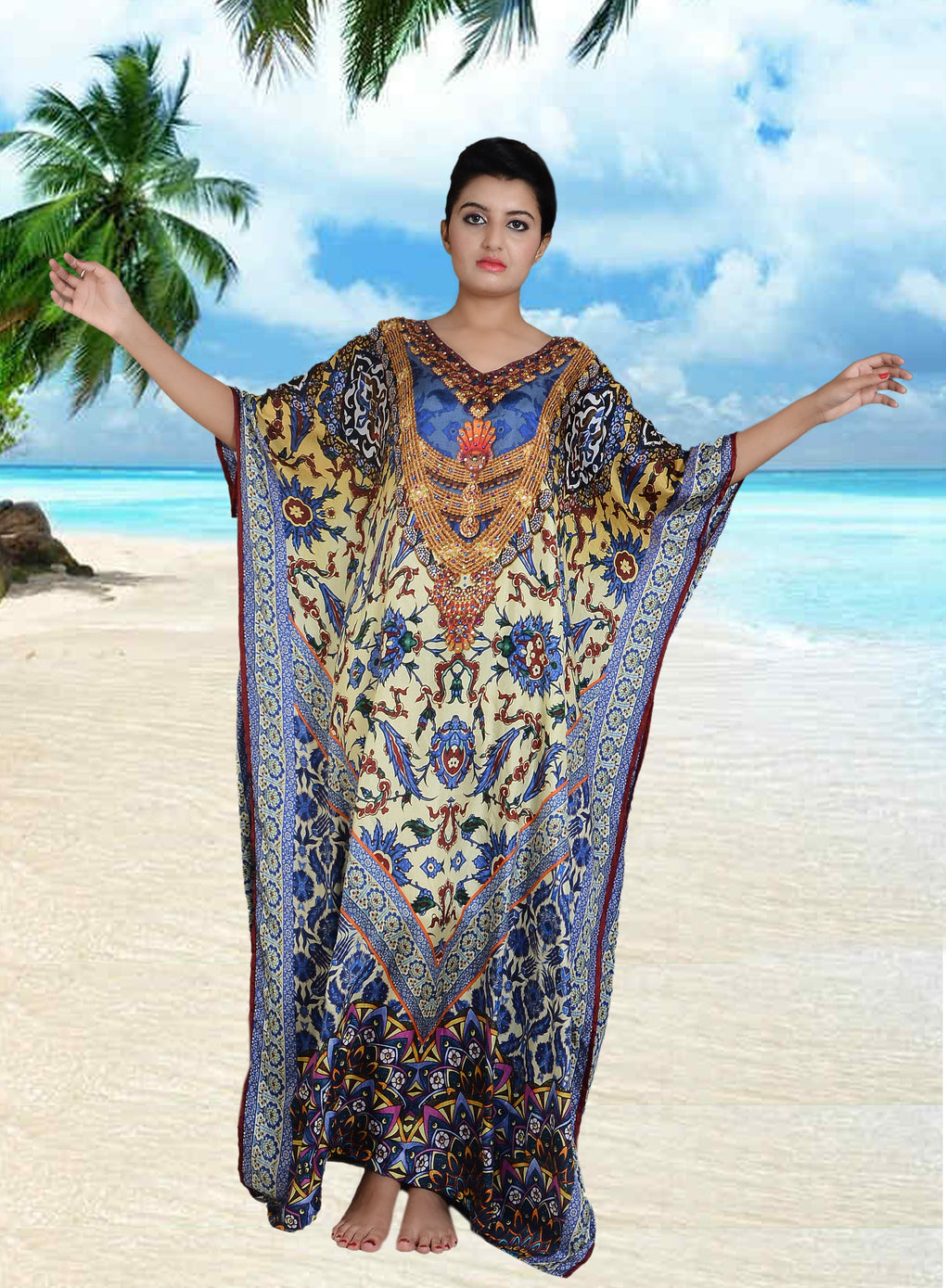 Heavily Emblleshed Maxi Beach Caftan Long Dressysilk Kaftan Beach And