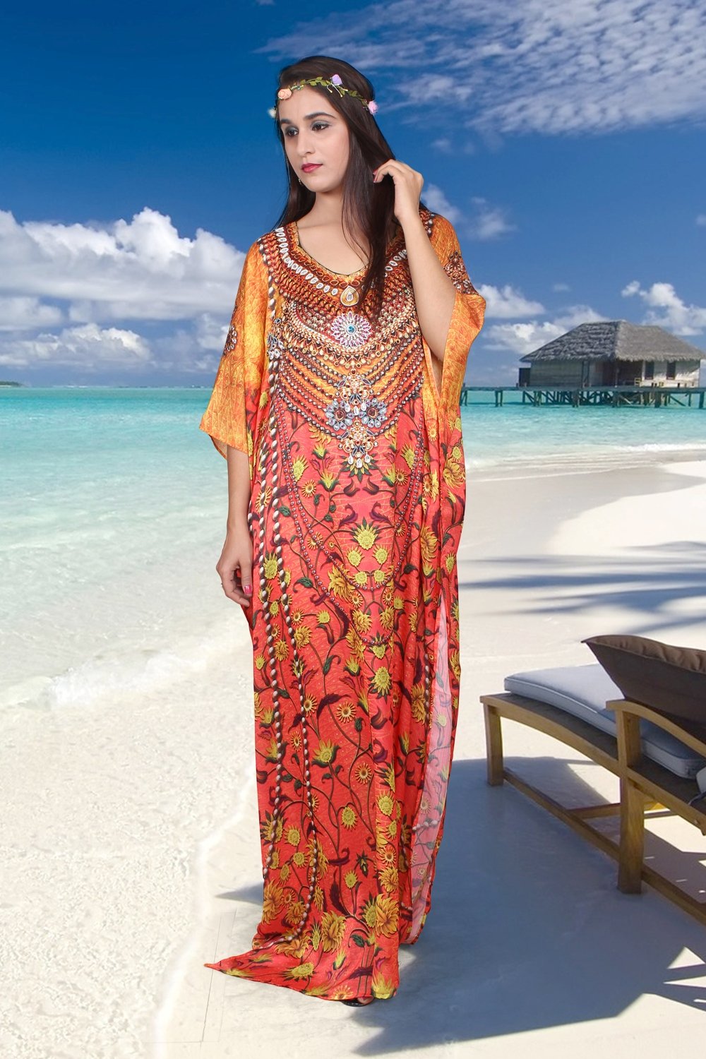 Heavily Embellished Maxi Beach Caftansilk Kaftan Beach And Resort Wea