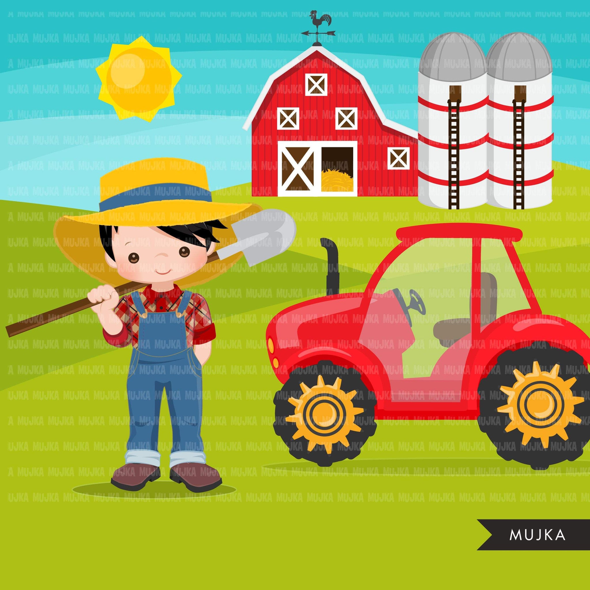 Farm Clipart Farm Animals Farmers Tractor Red Barn Pig Chicken