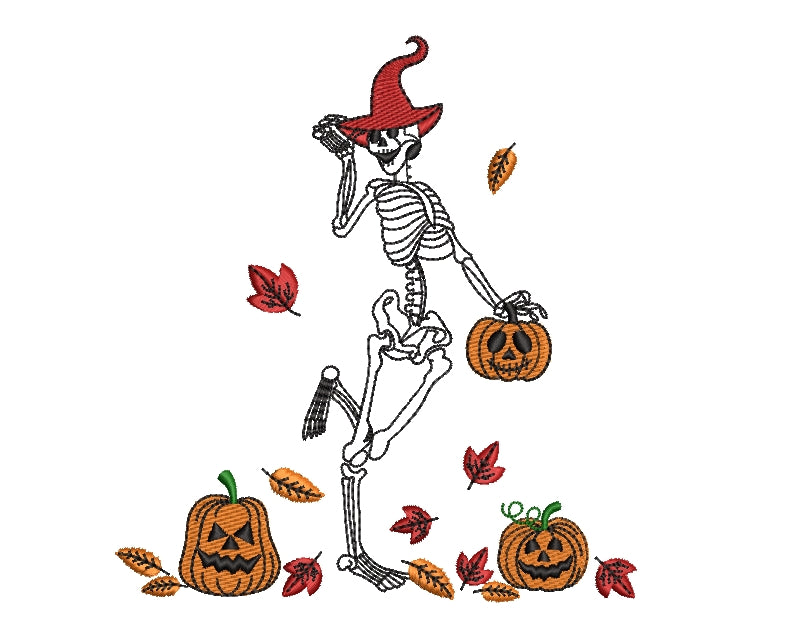 Dance Of The Skeleton Embroidery Design Skeleton With Pumpkin Design