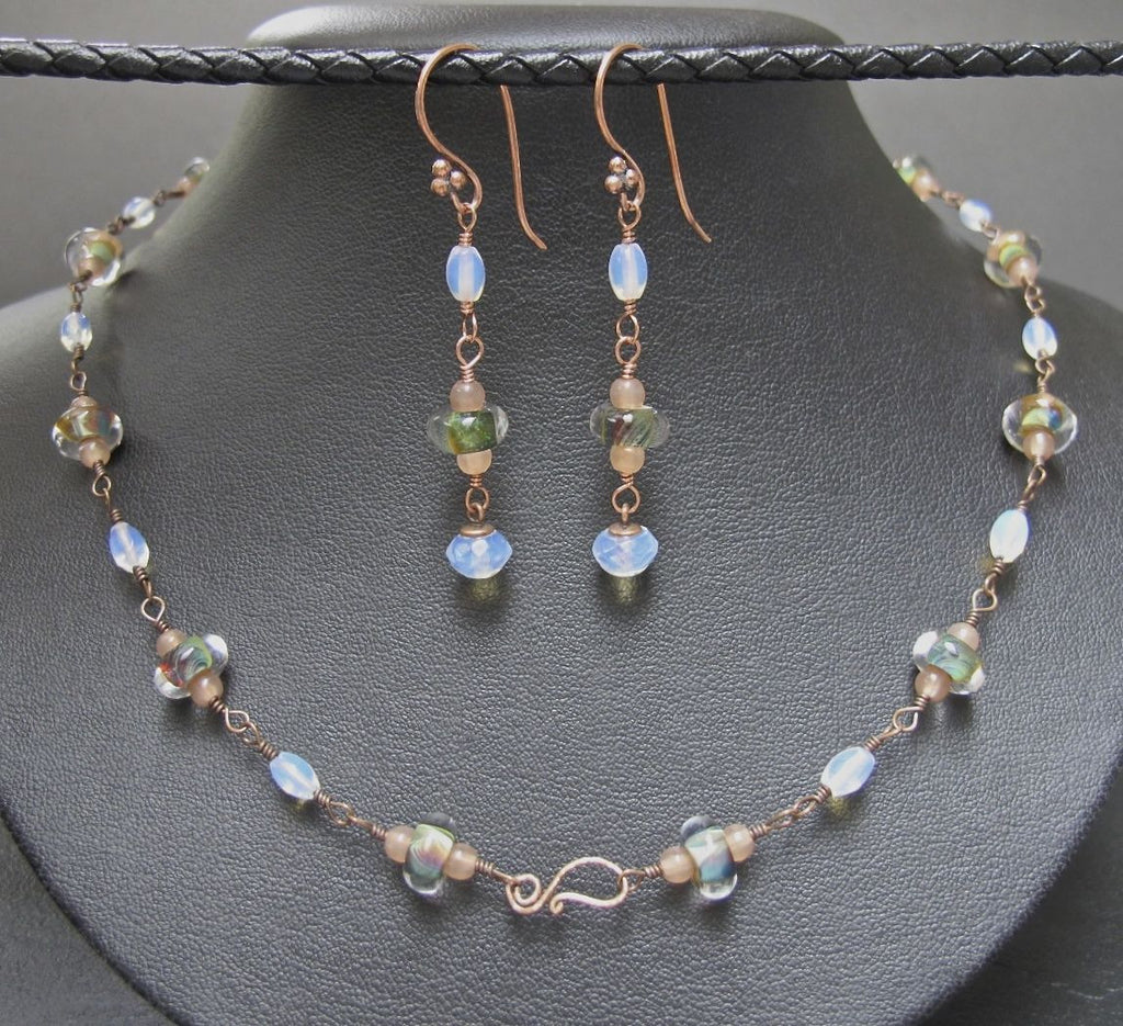 Copper And Boro Bead Necklace And Earring Set 1146