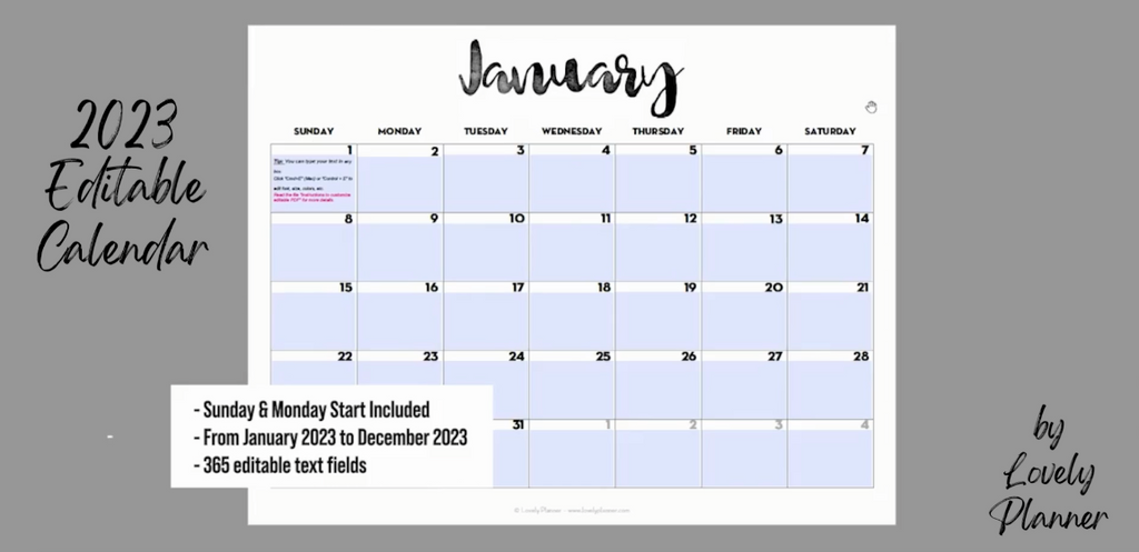 Printable 2023 Calendar Available In 8 Colors Sunday Monday Tuesday