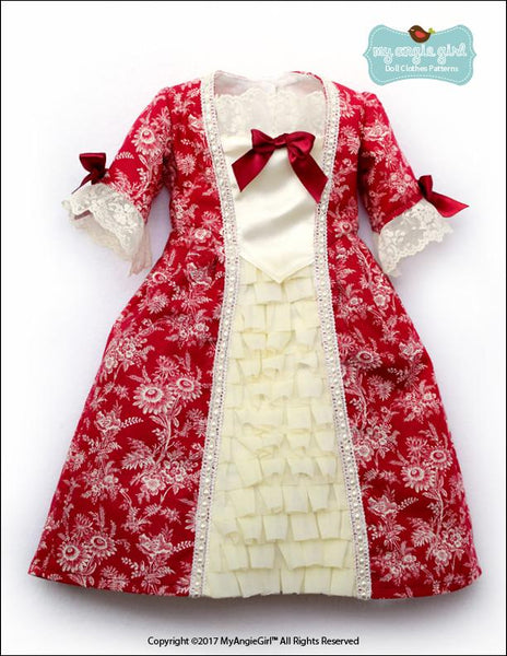 My Angie Girl 18th Century Colonial Gown Doll Clothes Pattern 18 Inch