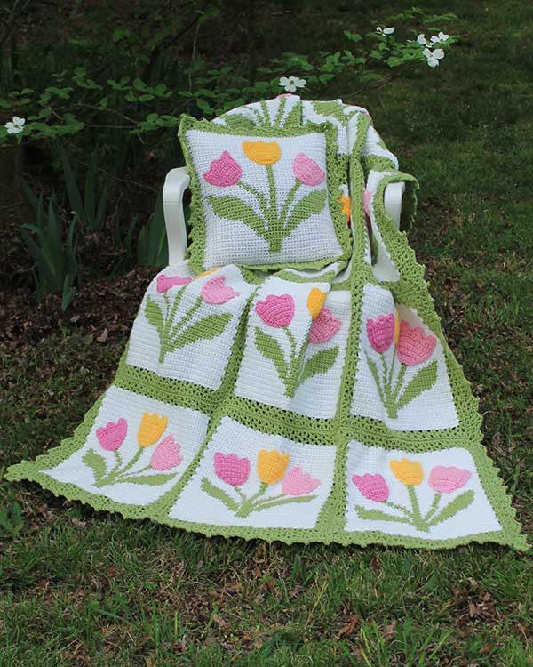 Tulip Afghan And Pillow Set Crochet Pattern Maggies Crochet