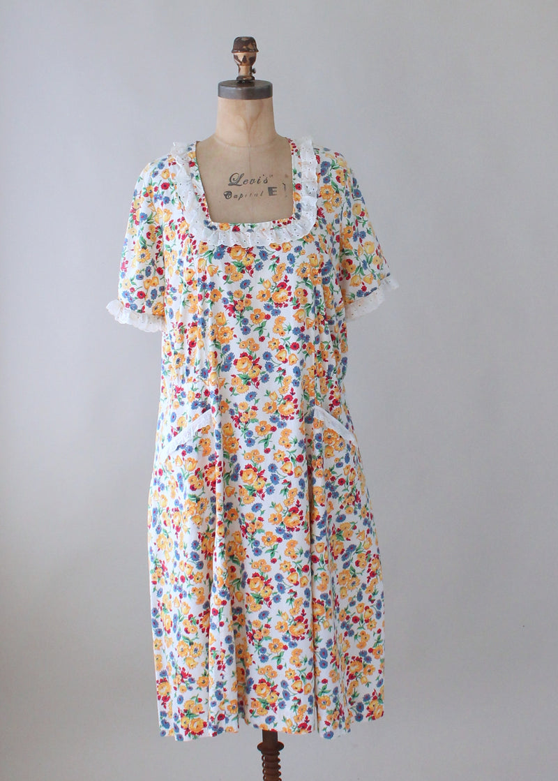 Vintage 1930s Floral Feedsack And Lace Day Dress Raleigh Vintage