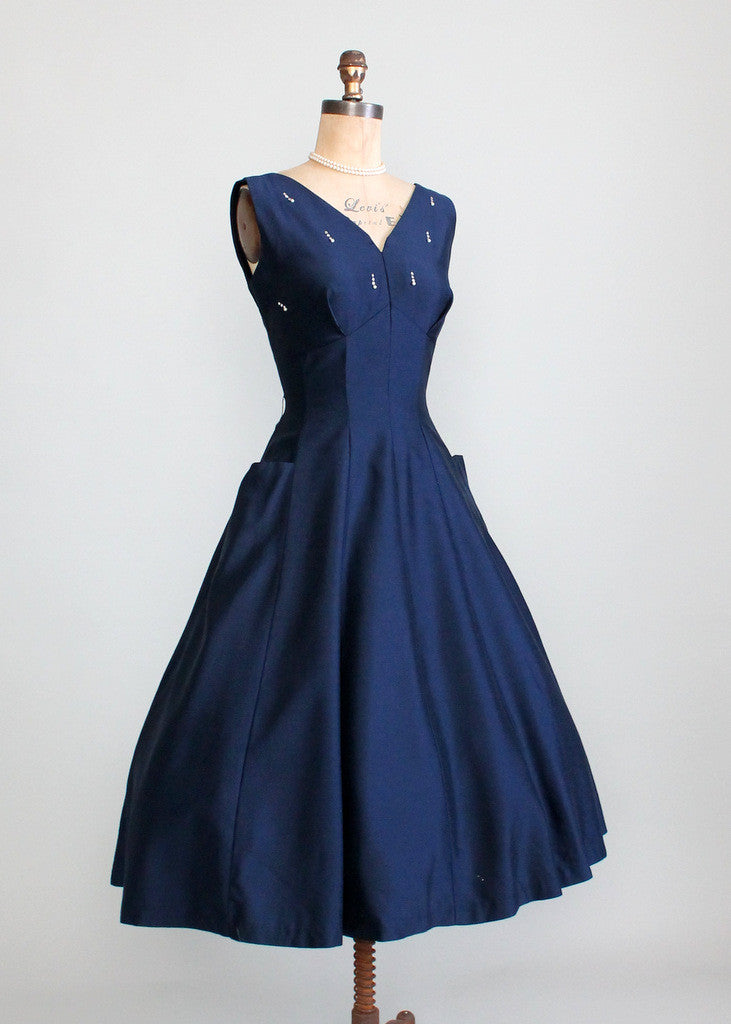 Vintage 1950s Navy Fit And Flare Cocktail Dress Raleigh Vintage