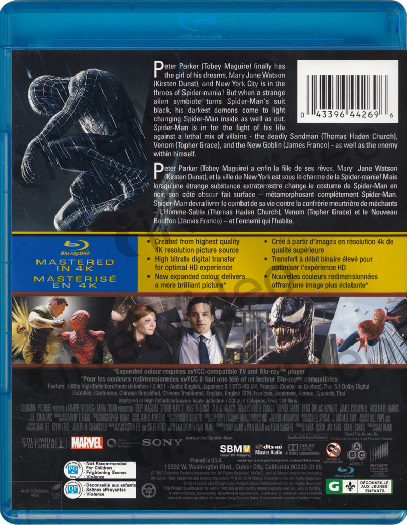 The Spider Man 3 Mastered In 4k Blu Ray Bilingual On Blu Ray Movie