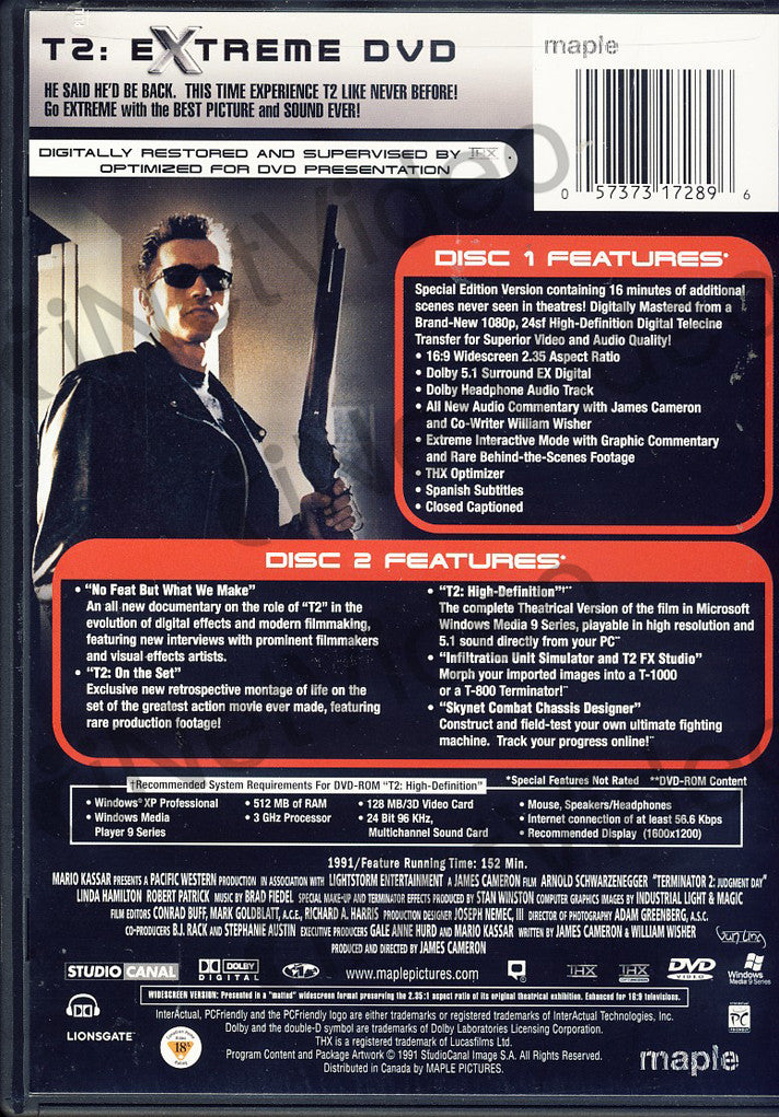 Terminator 2 Judgment Day 2 Disc Extreme Edition On Dvd Movie