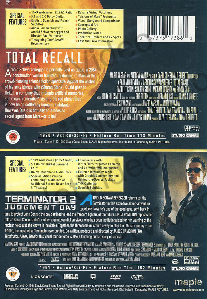 Total Recall Terminator 2 Judgment Day Double Feature On Dvd Movie