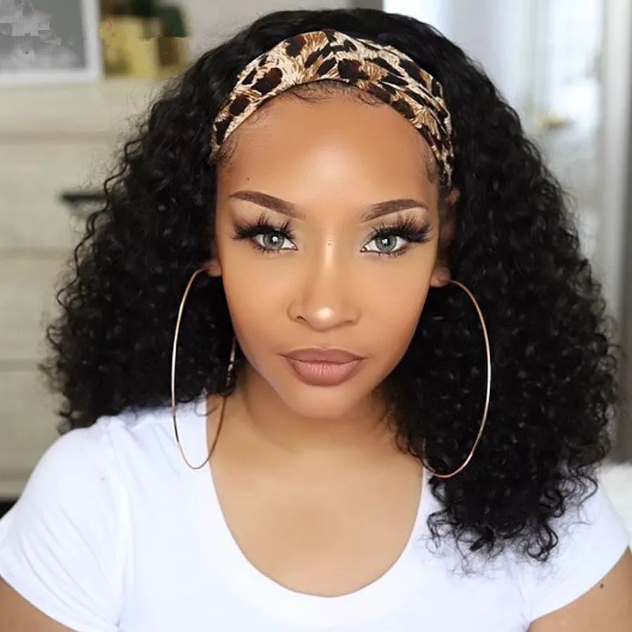 Brazilian Curly Headband Human Hair Wigs For Black Women No Glue Easy