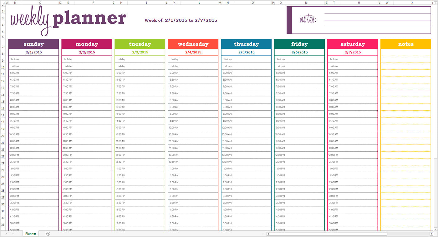 6 Weekly Planner Template Excel Sample Excel Template