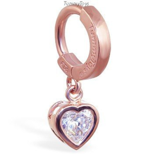 14k Rose Gold Belly Button Ring With Stunning Cz Heart Tummytoys Sexy