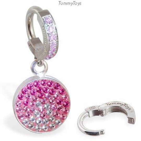 Light Pink Crystal Belly Ring Dangle Circle Charm And Light Pink Clasp