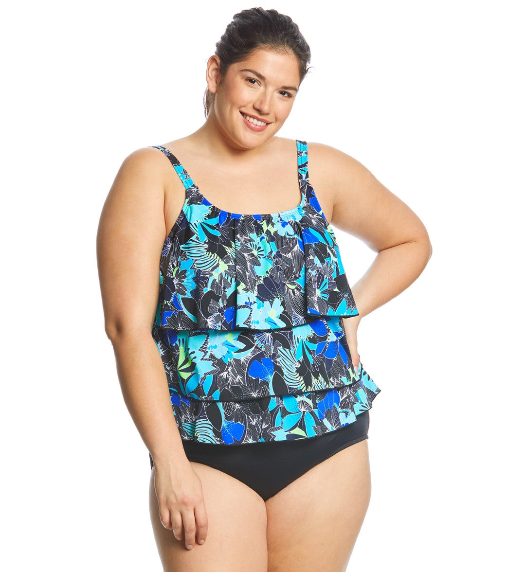 Topanga Plus Size Mastectomy Morikami Garden Triple Tier Tankini Top At