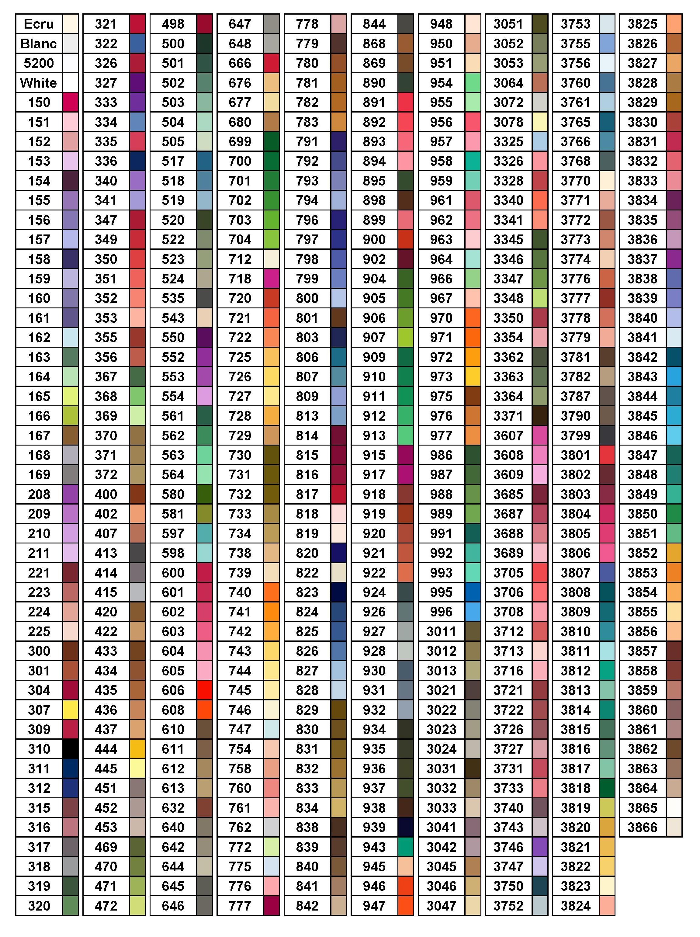 Free Printable Dmc Color Chart Customize And Print