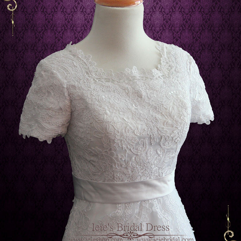 Modest Lace Wedding Dress With Short Sleeves Harper Ieie