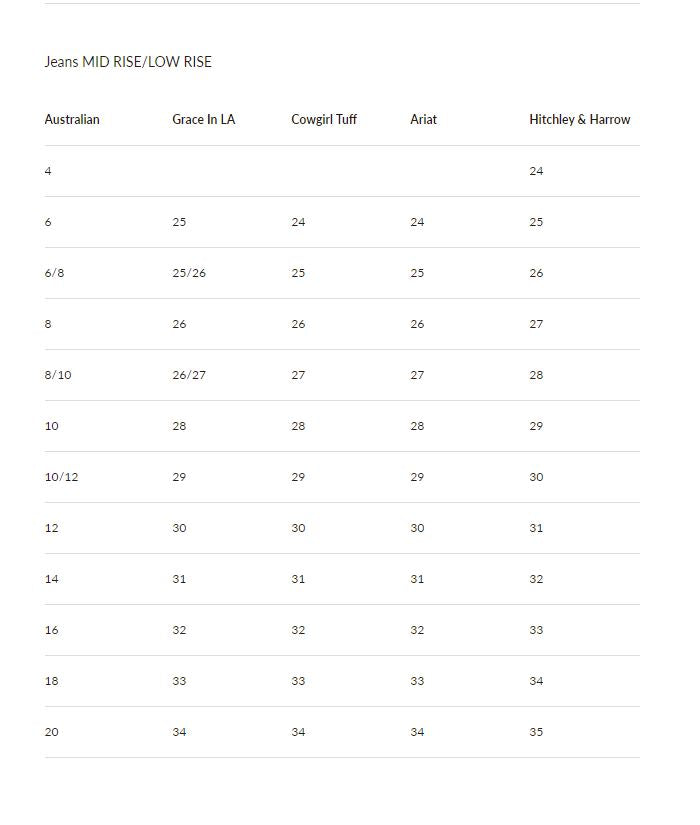 Sizing Chart Hitchley And Harrow Gympie Saddleworld And Country Clothing