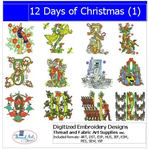 12 Days Of Christmas Machine Embroidery Pattern Custom Embroidery