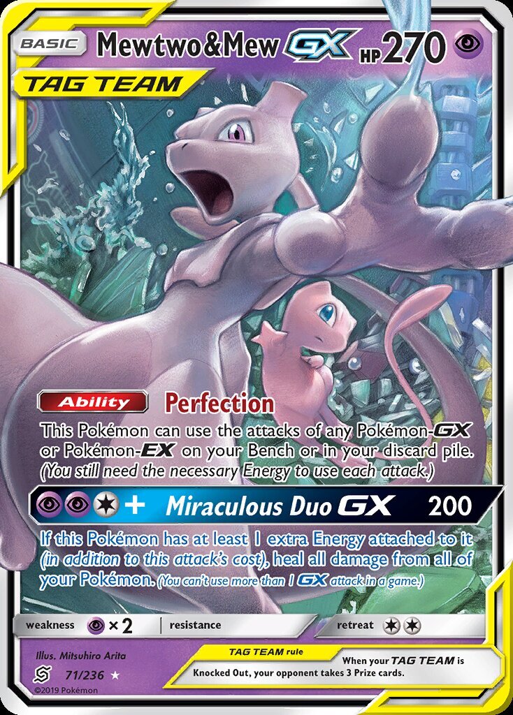 Mewtwo And Mew Gx 71236 Sm Unified Minds Holo Ultra Rare Pokemon Card T