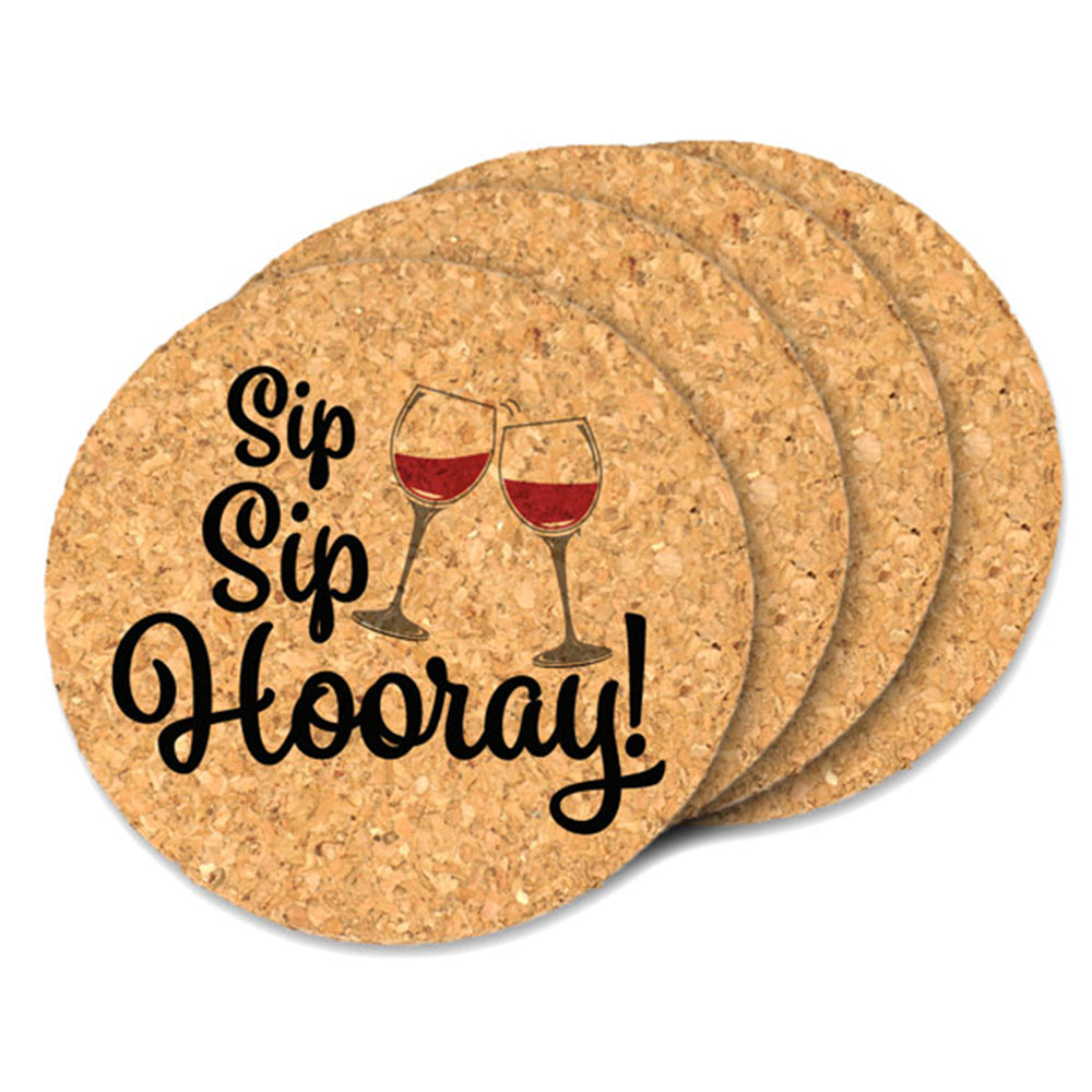 Sip Sip Hooray Round Cork Coasters Set Of 4 My Wedding Favors Mwf