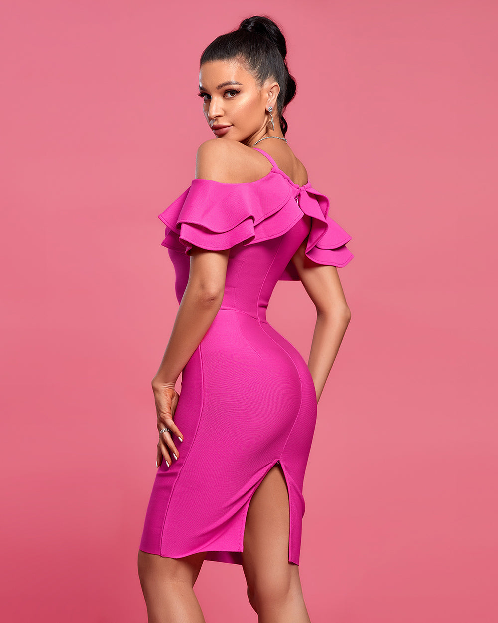 Rose Strappy Ruffle Midi Bandage Dress Pp091918 Wolddress