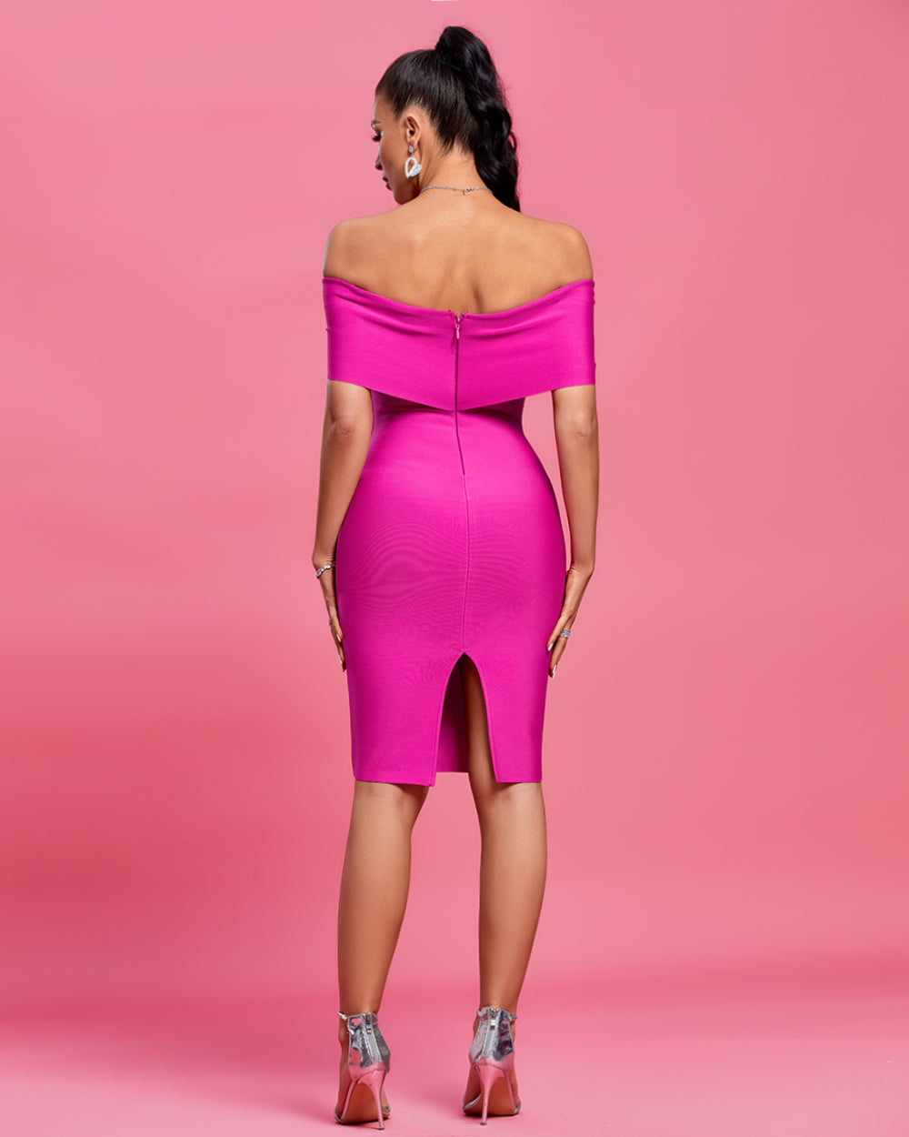 Off Shoulder Backless Midi Bandage Dress Pp22162 Wolddress