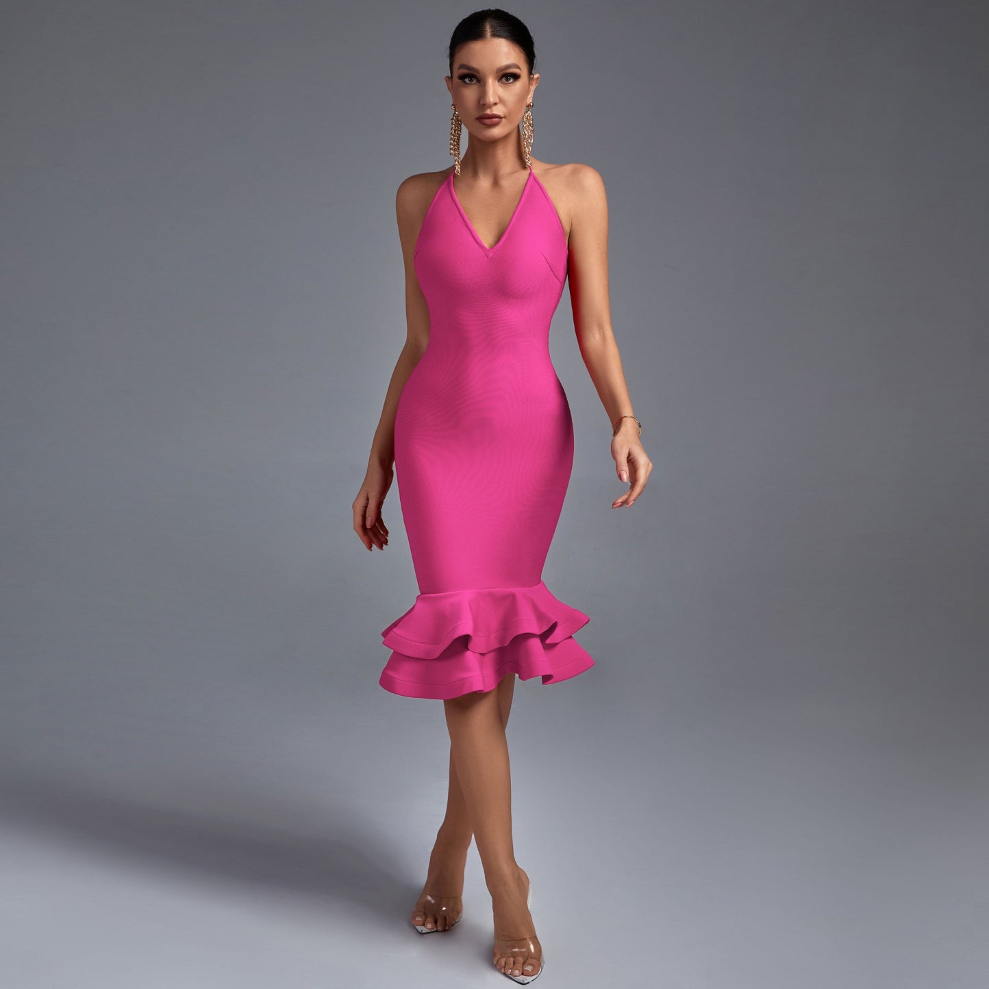 Strappy Sleeveless Over Knee Fishtail Distinctive Bandage Dress Wolddress