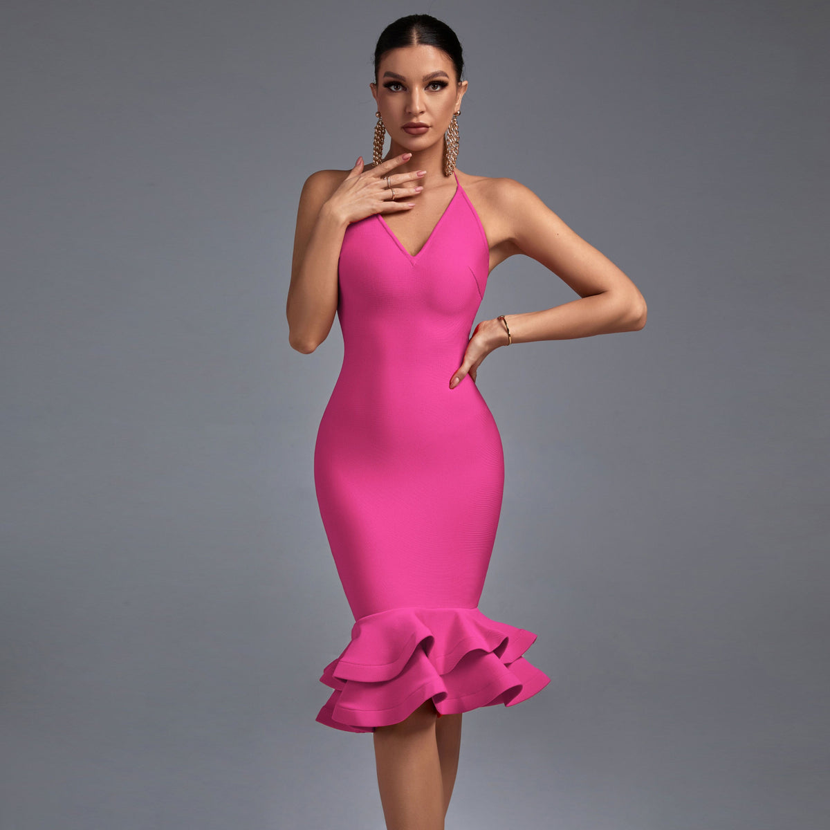Strappy Sleeveless Over Knee Fishtail Distinctive Bandage Dress By