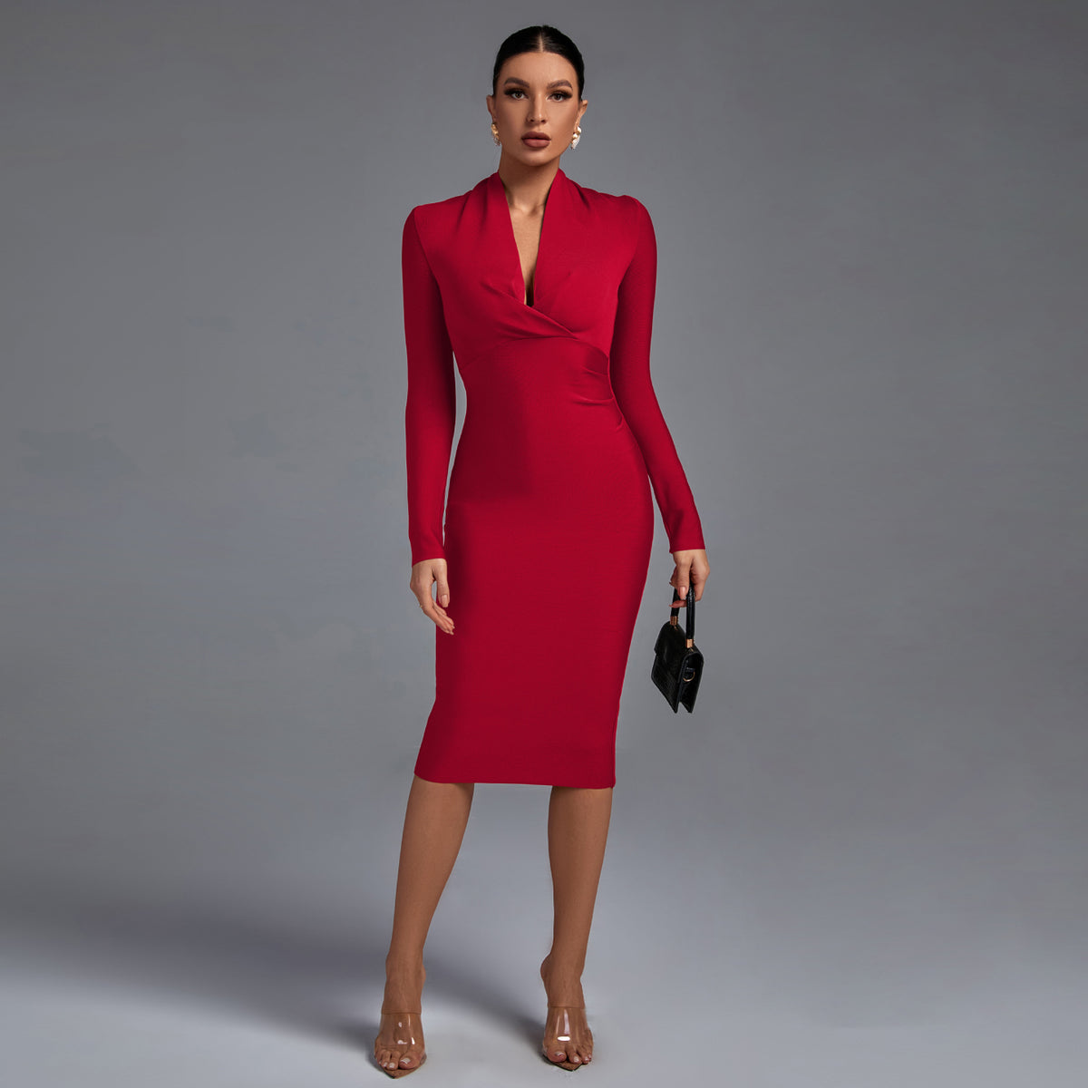 V Neck Long Sleeve Bandage Dress Pfhj649 Wolddress