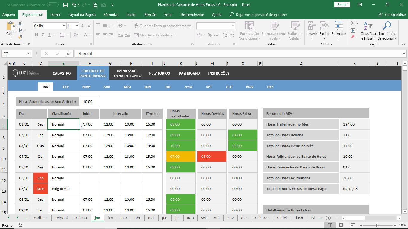 Exemplo De Planilha De Banco De Horas Novo Exemplo