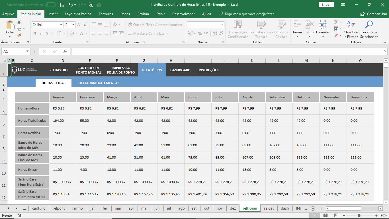 Exemplo De Planilha De Horas Extras Novo Exemplo