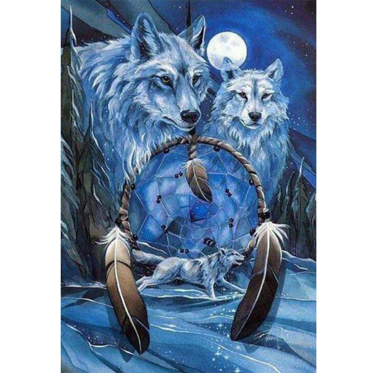 Moonlight Dream Catcher And The Wolf 5d Diamond Painting