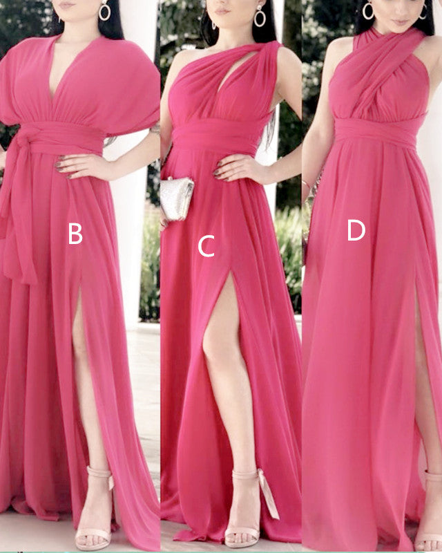 Hot Pink Bridesmaid Dresses Convertible Chiffon Split Lisposa