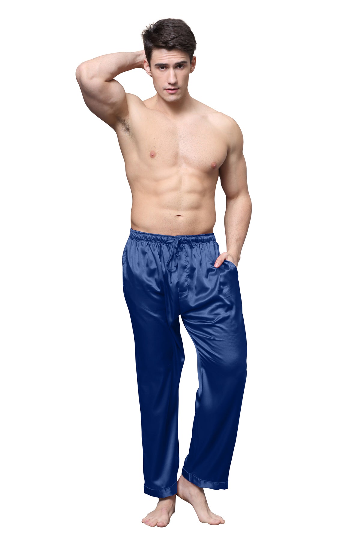 Mens Satin Pajama Pants Long Pj Bottoms Navy Blue Tony And Candice