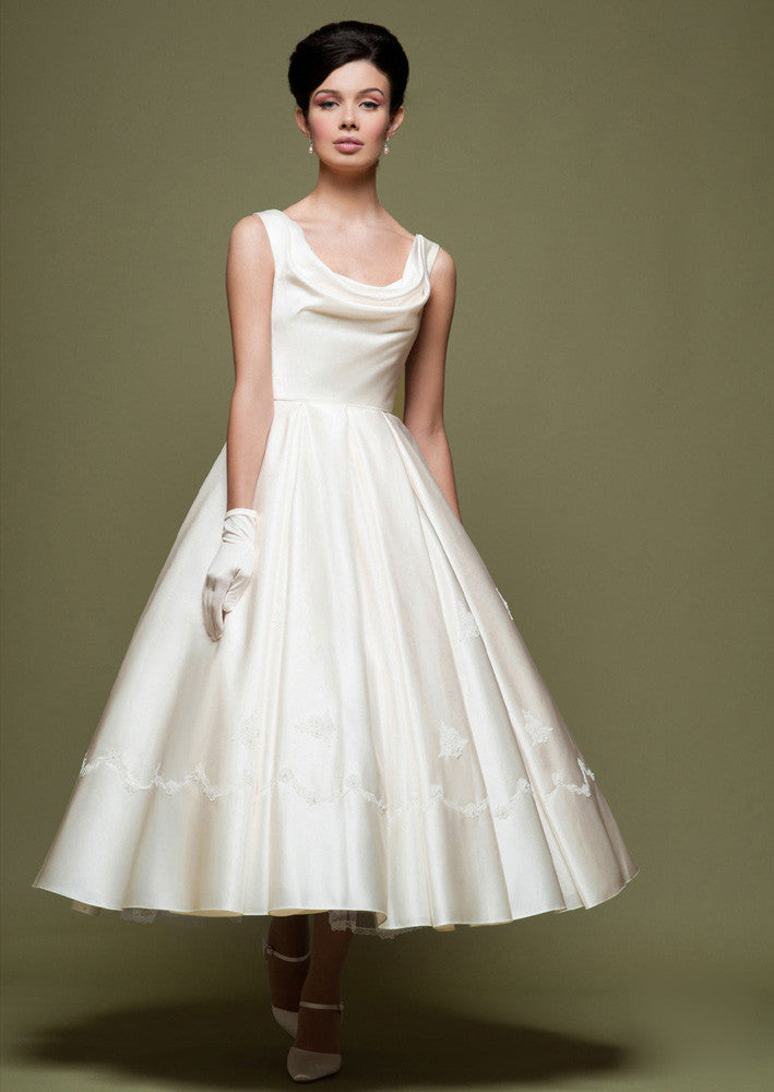 Vintage Retro 50s Tea Length Wedding Dress With Crowl Neck Jojo Shop