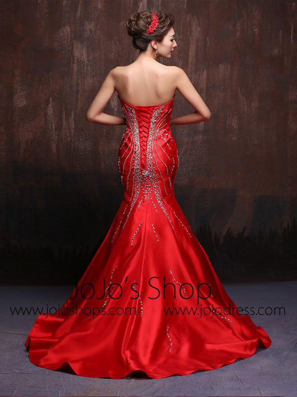 Scarlet Red Sexy Strapless Fit And Flare Mermaid Wedding Dress Formal