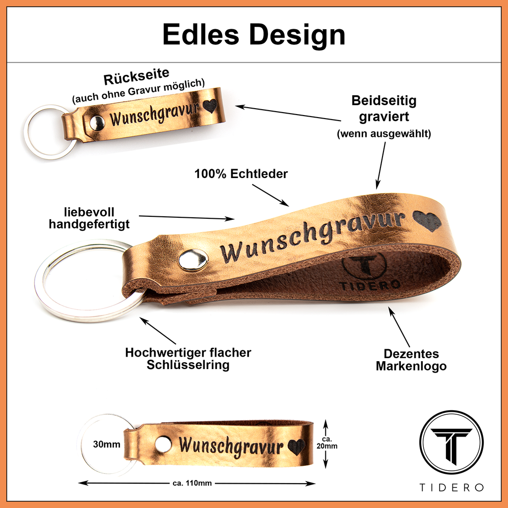 Schlüsselanhänger Leder Mit Wunschgravur Personalisiert Kupfer Tidero