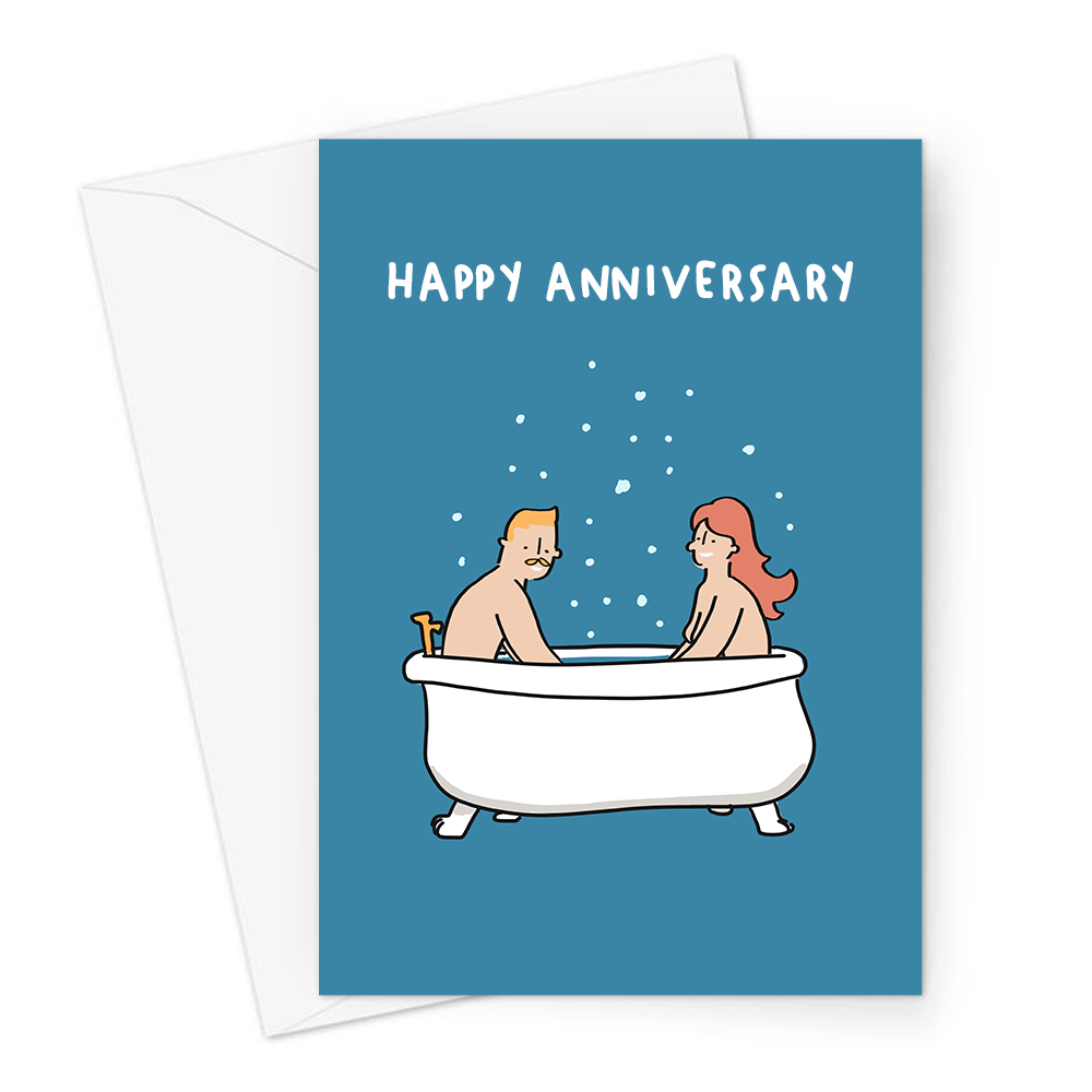 Happy Anniversary Naked Couple In A Bubble Bath Greeting Card Funny