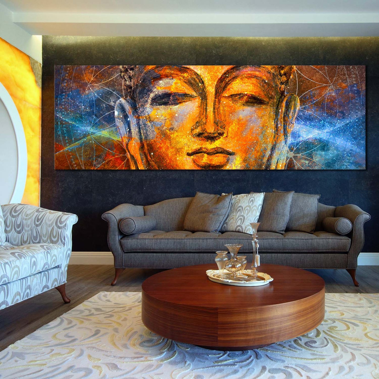 Peaceful Buddha Canvas Wall Art Gold Buddha Meditation 1 Piece Canvas