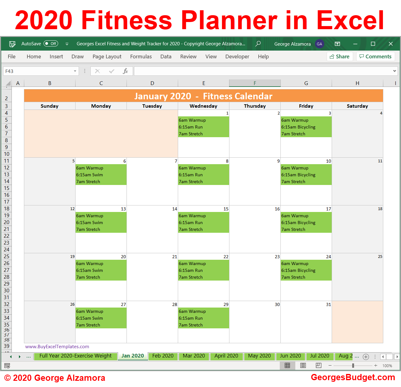 Excel Exercise Tracker Weight Loss Tracker For Year 2020