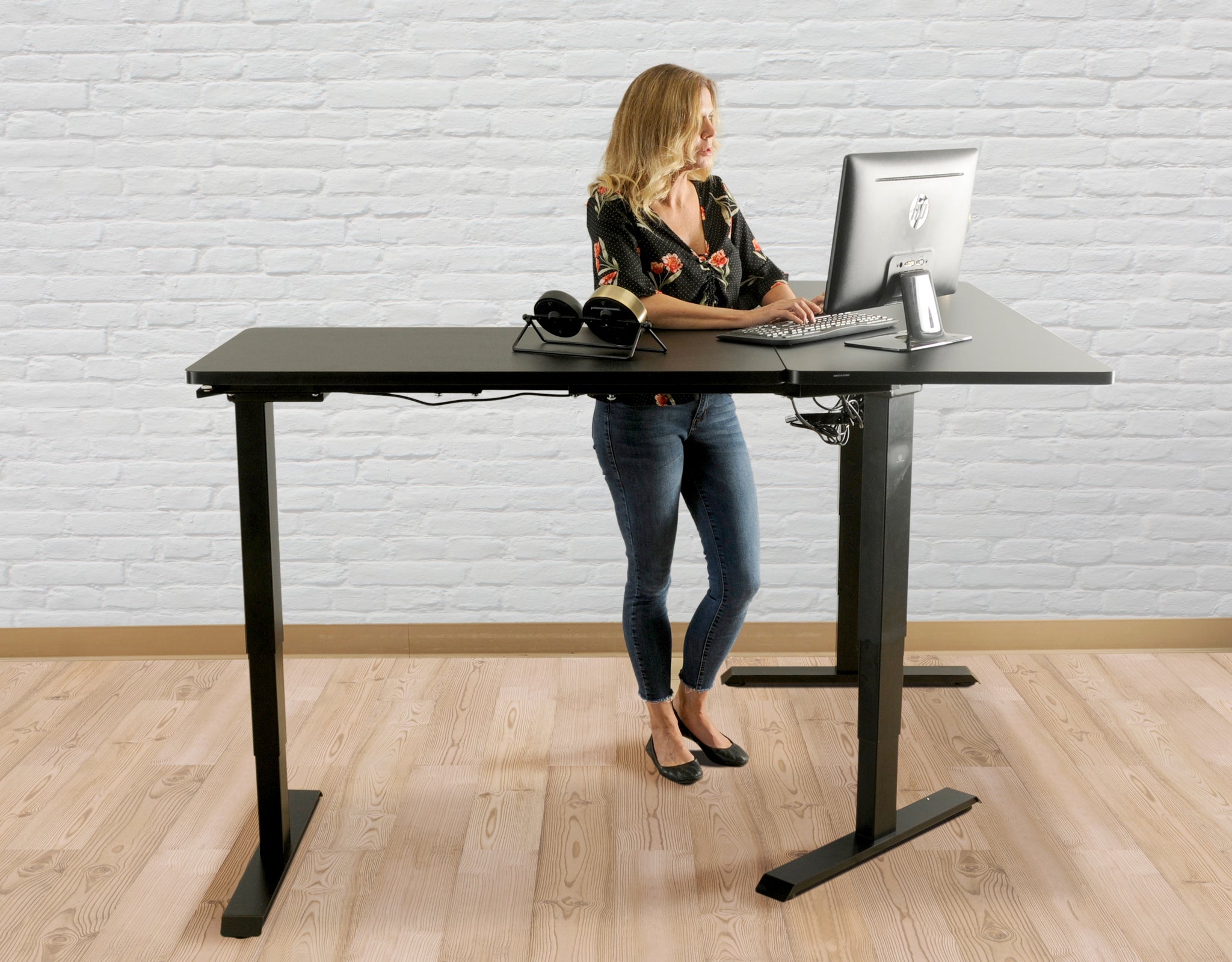 Titan L Shaped Adjustable Sit To Stand Desk W Black Desktop Titan