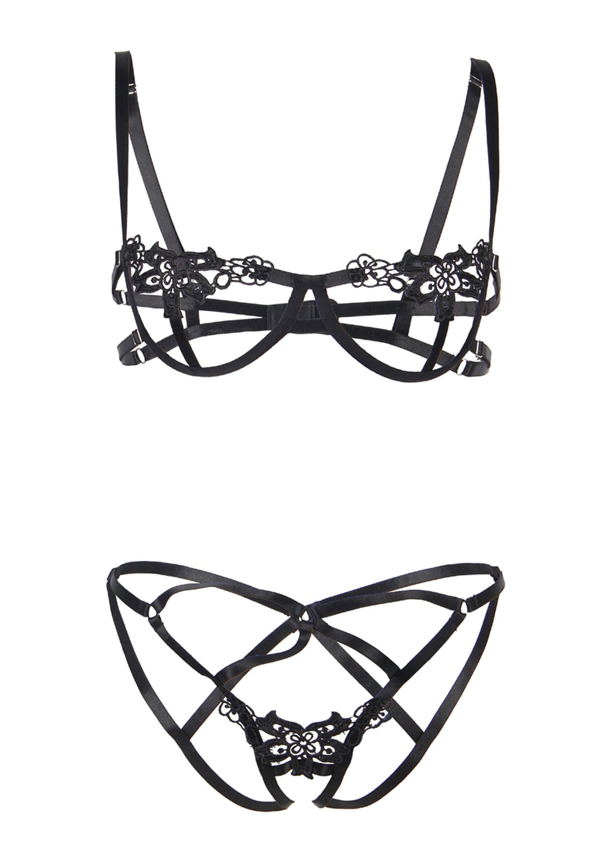 Unleashed Rebecca Open Bra Thong And Suspender Black Avec Amour